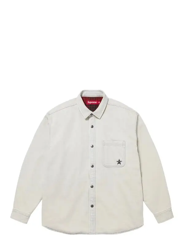 Supreme Fw25 Quilted Lined Denim Snap Shirt - Light Washed Indigo
