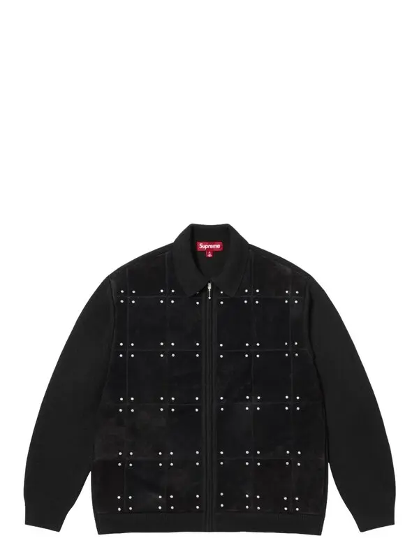 Supreme Studded Suede Zip Up Cardigan - Black