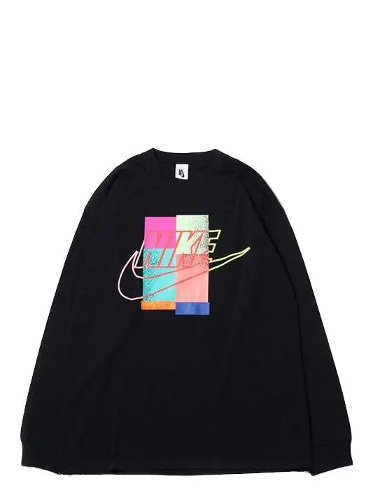 Nike X Atmos Jointly Signed Printing Round Collar Long Sleeve T-shirt - Black