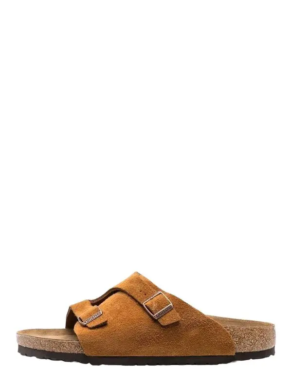 BIRKENSTOCK Suede Leather Buckled Slides - Mink