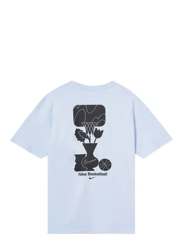 Nike Loose Pattern Alphabet Printing Round Neck Casual Loose Short Sleeve Light Sea Blue T-shirt - Multi-color