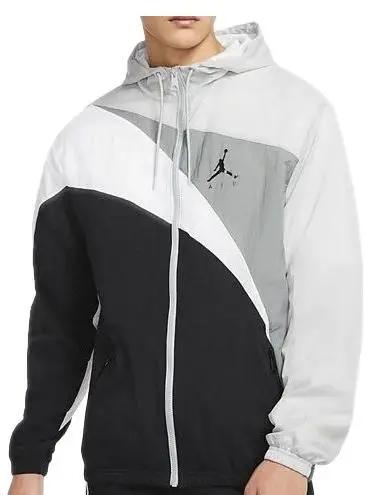 JORDAN Air Jumpman Wave Asymmetric Logo Pattern Splicing Woven Jacket - Blackgray