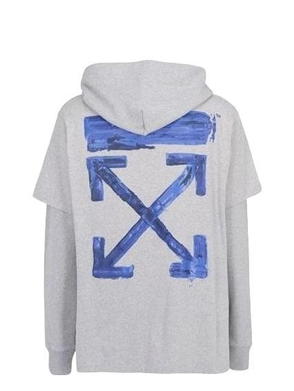 Off-White Arrows" Layered Hoodie - Grey