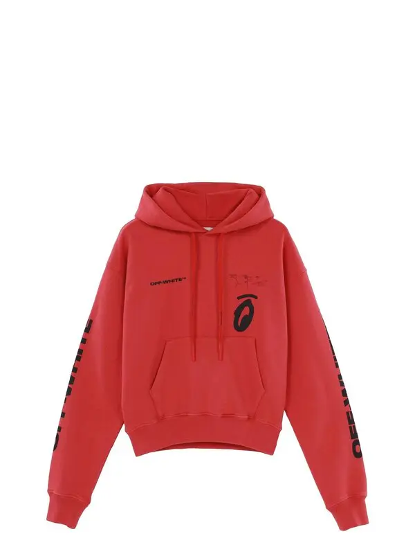 Off-White Oversized Graffiti Hooded Fleece - Red