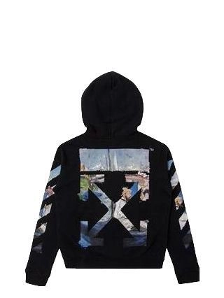 Off-White Diagonal Arrow Print Cotton Zip Hoodie - Black