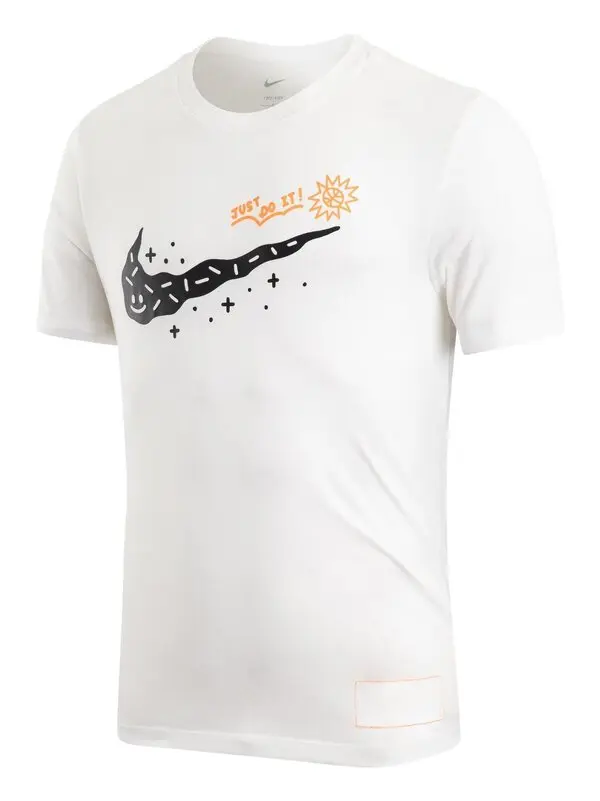 Nike Printing Large Logo Casual Round Neck Short Sleeve White T-shirt - Multi-color