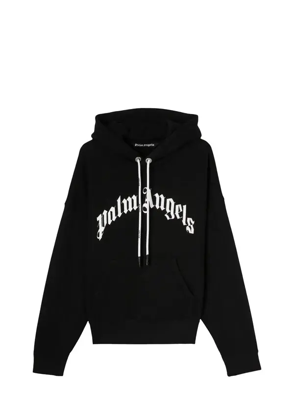 Palm Angels Curved Logo Hoodie - Black/white