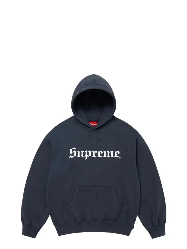 Supreme Fw25 Washed Old English Hooded Sweatshirt - Navy