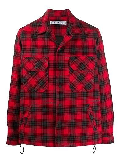 Off-White Cotton Arrows Plaid Shirt Jacket - Red