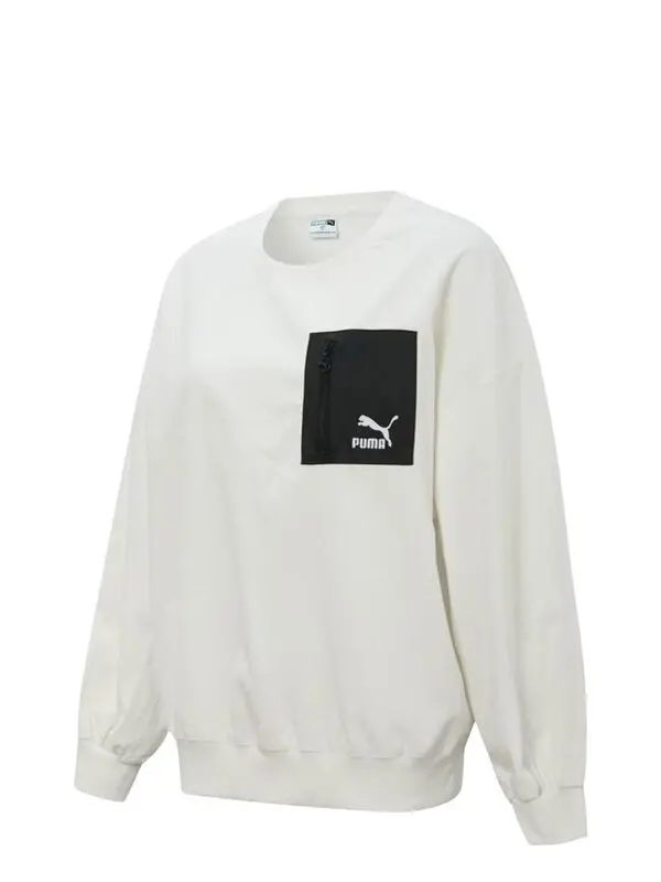 PUMA Contrasting Colors Zipper Pocket Pullover - White
