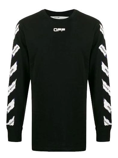 Off-White Airport Tape Printing Stripe Round Neck - Black