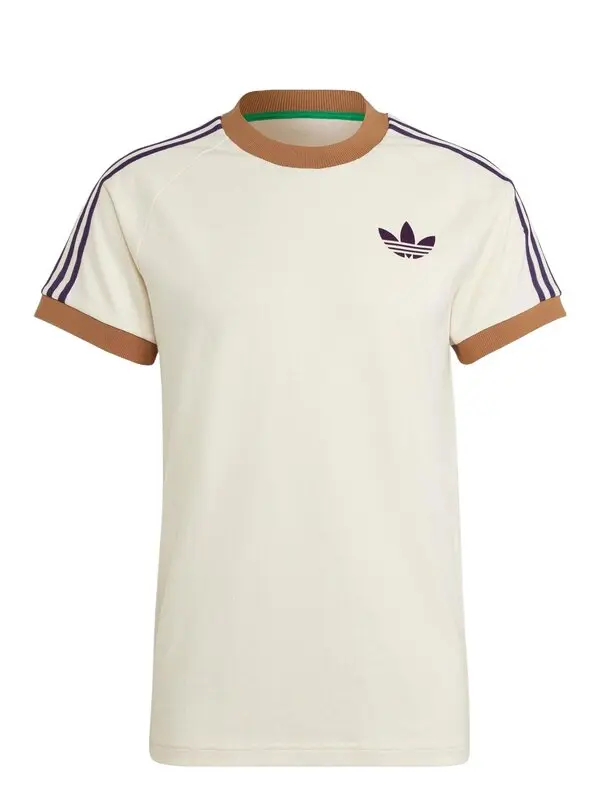 Adidas Originals Cali Tee Shoulder Stripe Ribbed Round Neck Short Sleeve Milky White T-shirt - Default Colorway