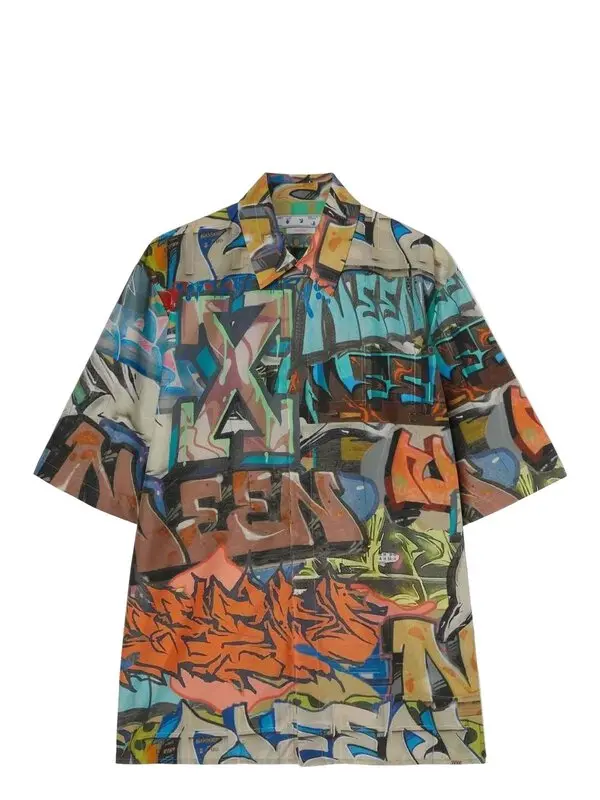 Off-White Graffiti Printing Logo Pattern Short Sleeve Multicolor Shirt - Multi-color