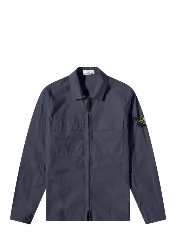 Stone Island Supima Cotton Twill Stretch-tc Zip Shirt Jacket - Navy