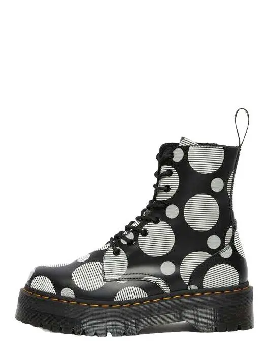 Dr. Martens Polka Dot Leather Platform Combat Boots - Black/white
