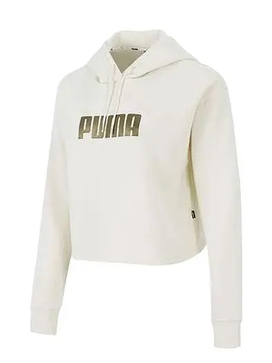 PUMA Essential Metallic Cropped Hoodie - Beige