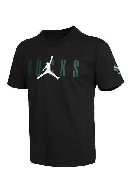 JORDAN Milwaukee Bucks Basketball Sports Printing Round Neck Short Sleeve Black - Default Color