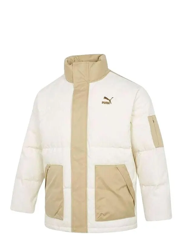 PUMA Core Down Jacket With Stand Collar And Logo Detail - White/beige