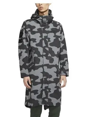 Nike Mid-length Camouflage Hooded Windproof Jacket - Dark Gray