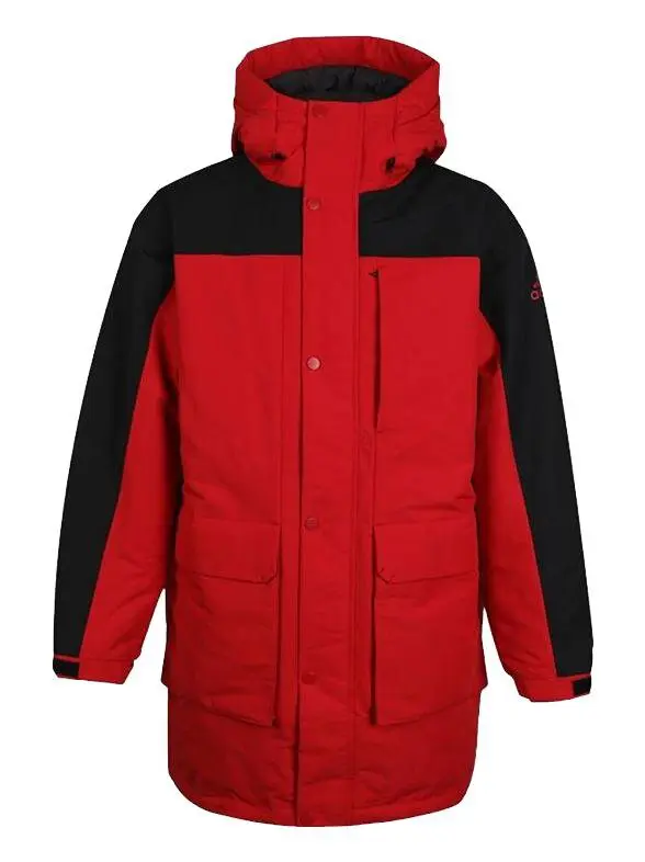 Adidas Mid Parka With Hood And Long Sleeves - Red