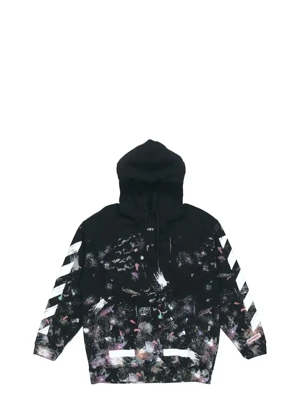 Off-White Diagonal Stripe Paint Splatter Hoodie - Black
