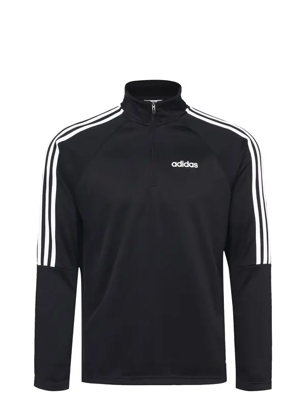 Adidas Quarter Zip Athletic Sweater With Three Stripes Detail - Black
