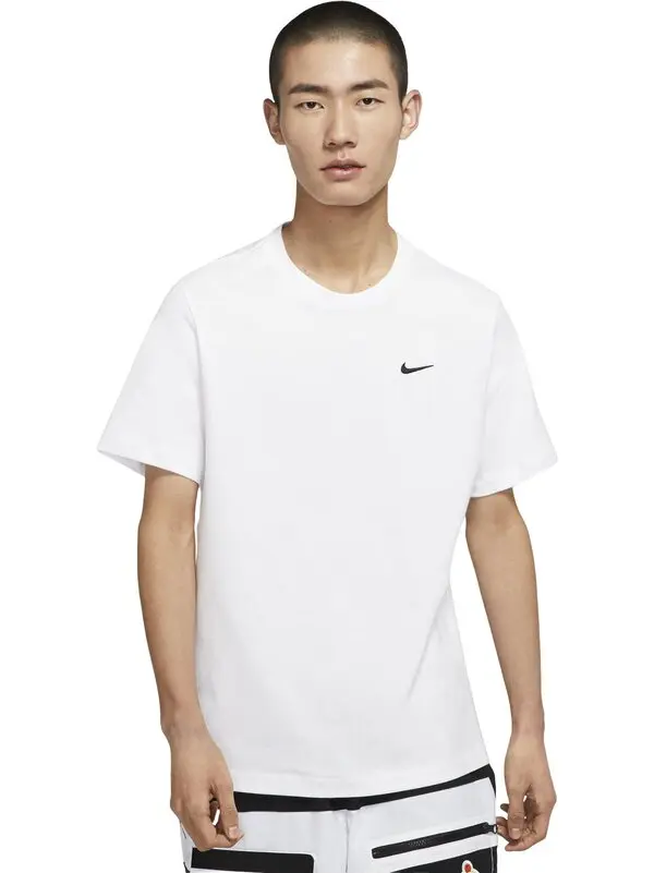 Nike Solid Color Embroidered Logo Micro Mark Round Neck Casual Short Sleeve White T-shirt - Multi-color