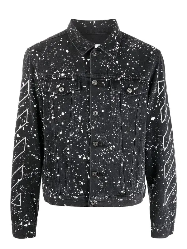 Off-White Fw22 Paint Splash Effect Single Breasted Denim Jacket - Default Color