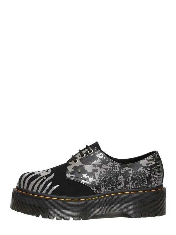 Dr. Martens 1461 Animal Clash Leather & Suede Platform Shoes - Blackgray