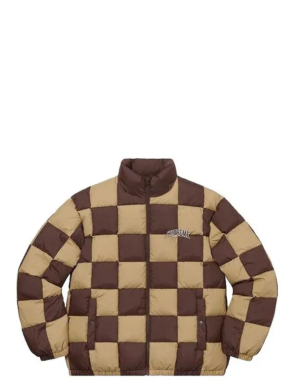 Supreme Checkerboard Puffer Jacket - Yellowbrown