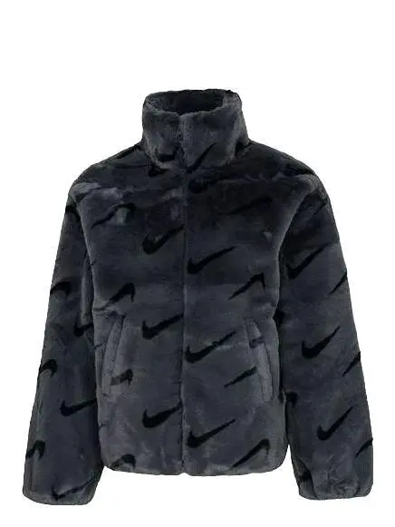 Nike Printed Faux Fur Jacket - Dark Smoke Grey