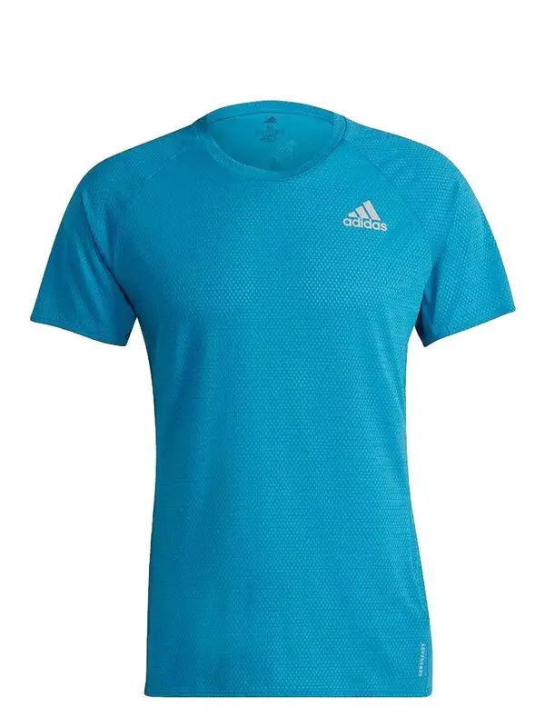 Adidas Adi Runner Tee Reflective Stripe Quick Dry Breathable Logo Sports Short Sleeve Blue - Dark Sky Blue