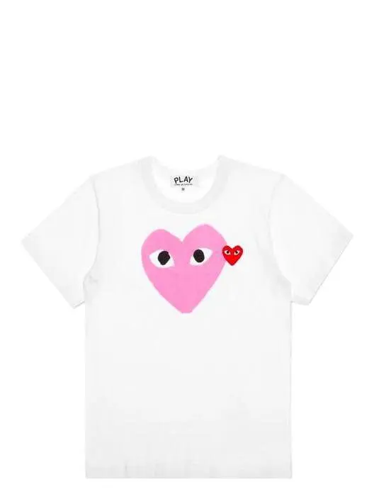 Play Comme Des Garcon Red Emblem Heart T-shirt - White/pink