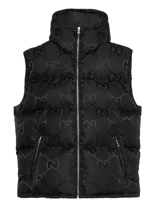 Gucci Jumbo Gg Canvas Puffer Vest - Black