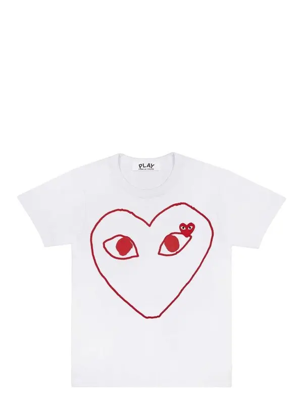 Play Comme Des Garcon Red Emblem Heart Sketch Tee - White