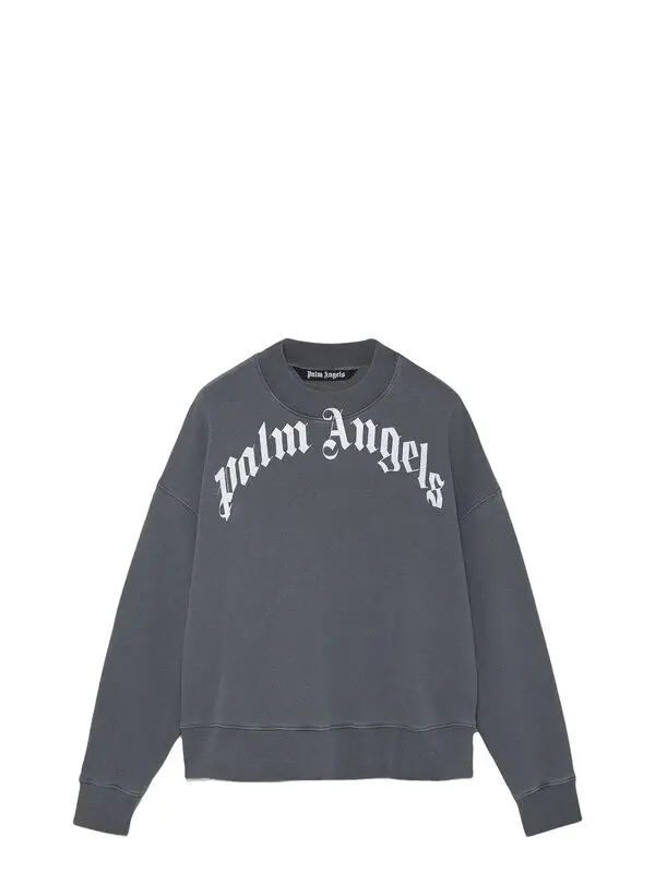Palm Angels Gd Curved Logo Crewneck - Grey/white