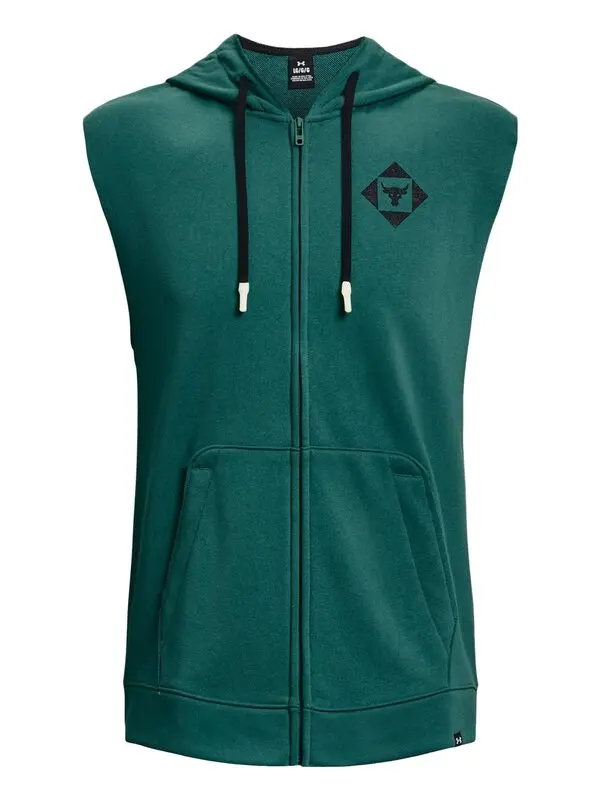 Under Armour Project Rock Heavyweight Terry Sleeveless Full-zip Hoodie - Coastal Teal/ivory/black