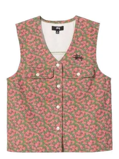 StÜssy Sycamore Canvas Vest 'flower - Red/green