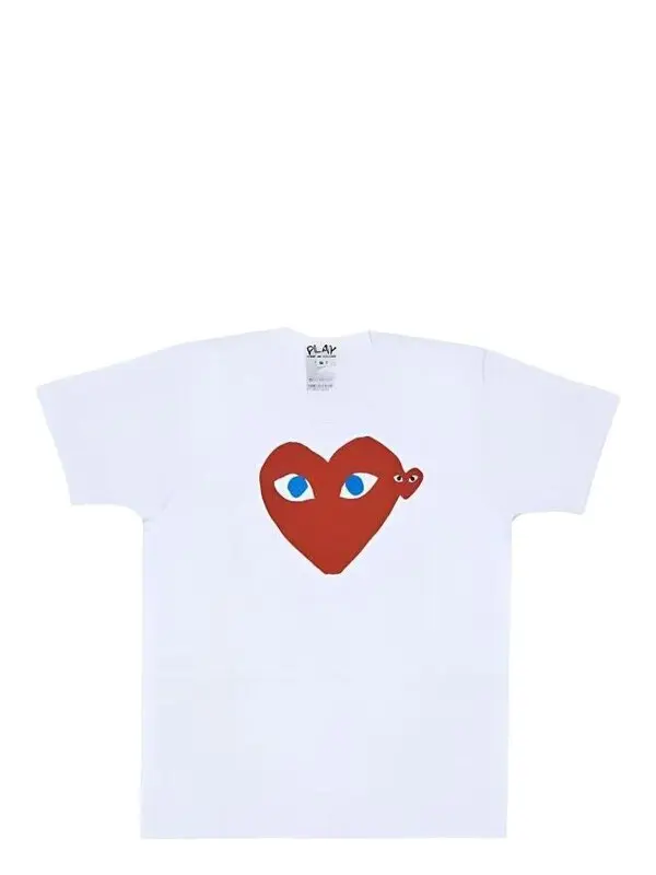 Play Comme Des Garcon Ss25 Blue Eyes Red Heart T-shirt - White