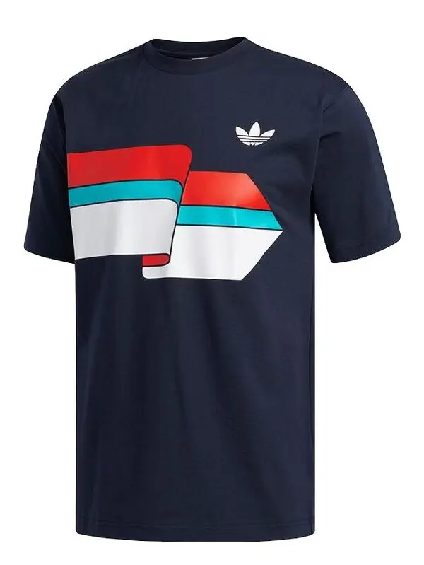 Adidas Originals Ripple Tee Colorblock Printing Sports Short Sleeve Blue - Navy