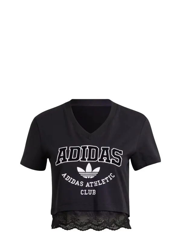 Adidas Originals Cropped Lace Trim T-shirt - Black