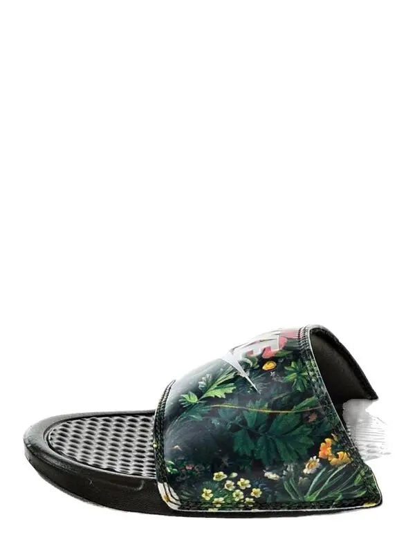 Nike Benassi Print "just Do It" Slides - Cargo Khaki/light Bone