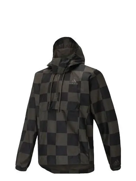 Adidas Wv Jkt Plaid Hooded Track Jacket - Black