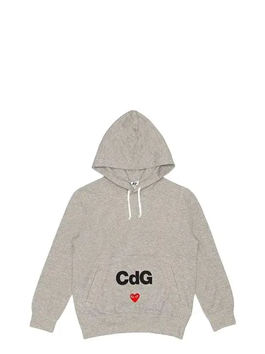 Play Comme Des Garcon X Cdg Logo Drawstring Hoodie - Grey
