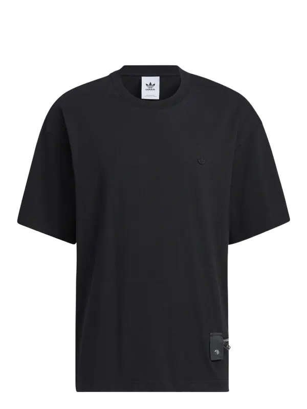 Adidas Originals Zipper Ss Tee Solid Color Sports Round Neck Short Sleeve Black - Multi-color