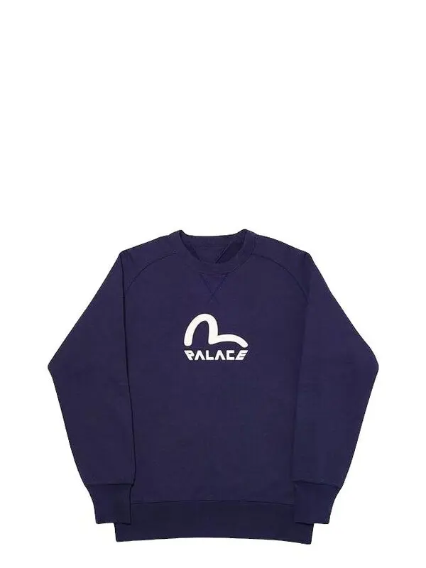 PALACE X Evisu Reversible Crew Logo Crewneck - Blue