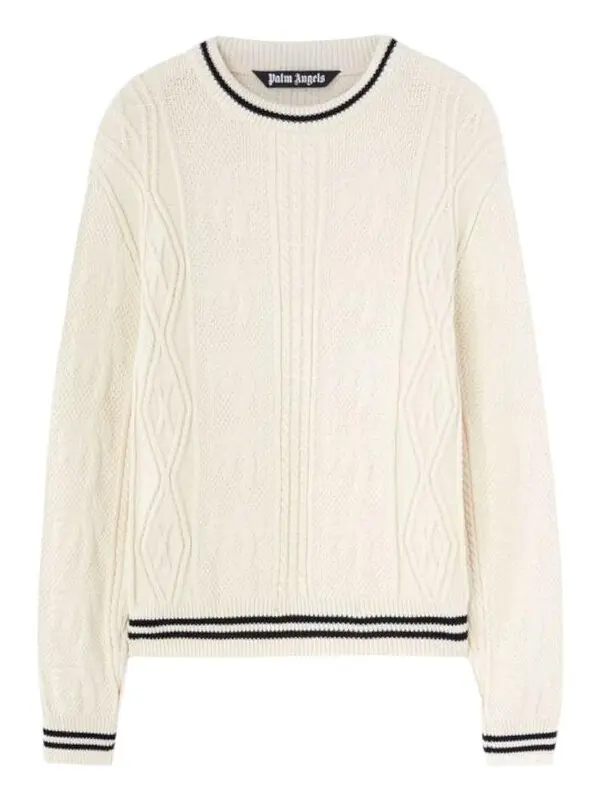 Palm Angels Curved Logo Cable Knit Sweater - Off White/black