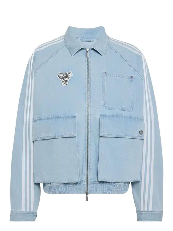 Adidas Denim Trucker Jacket With Striped Accents - Light Blue