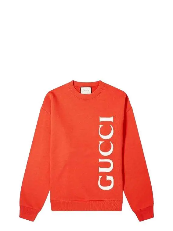 Gucci Large Logo Pure Cotton Round Neck Brick - Red