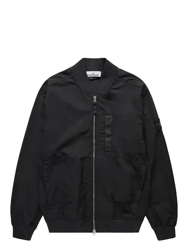Stone Island Logo Patch Zip Up Bomber Jacket - Black